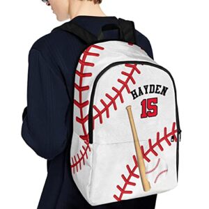 Personalized Name Sports Baseball Lace Number Backpack Unisex Bookbag for Boy Girl Travel Daypack Bag Purse 17.7 IN