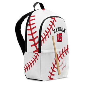 Personalized Name Sports Baseball Lace Number Backpack Unisex Bookbag for Boy Girl Travel Daypack Bag Purse 17.7 IN