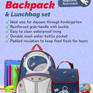 Toddler Backpack for Boys and Girls with Kids Lunch Bag - Space Astronaut Backpack and Lunch Bag Kids Backpack for School with Matching Lunch Box - Camp Travel Preschool Backpack - Awesome Astronaut