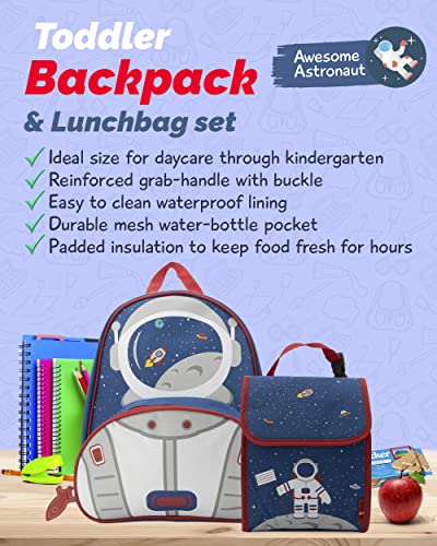 Toddler Backpack for Boys and Girls with Kids Lunch Bag - Space Astronaut Backpack and Lunch Bag Kids Backpack for School with Matching Lunch Box - Camp Travel Preschool Backpack - Awesome Astronaut