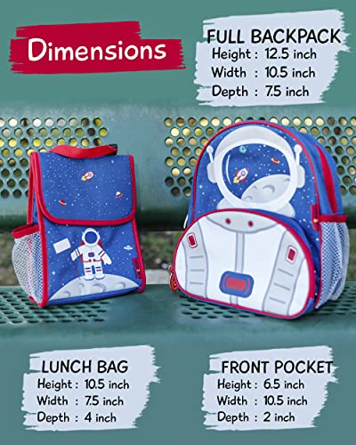 Toddler Backpack for Boys and Girls with Kids Lunch Bag - Space Astronaut Backpack and Lunch Bag Kids Backpack for School with Matching Lunch Box - Camp Travel Preschool Backpack - Awesome Astronaut