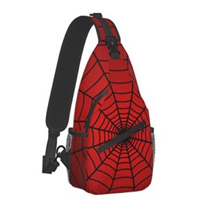 yangdada red spider web unisex crossbody backpack sling bag for men women one shoulder chest bags triangle rucksack strap for gym sport travel hiking casual outdoor walking biking cycling daypack