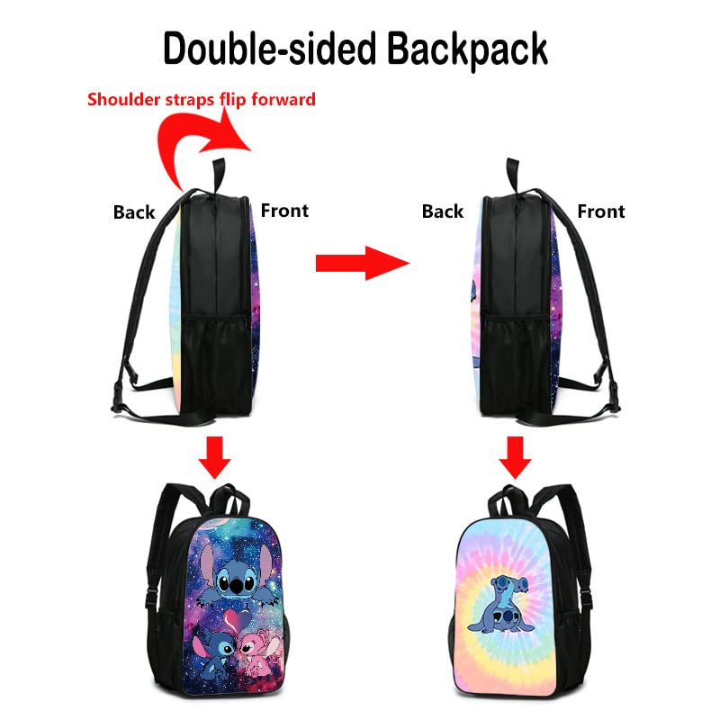 Edles Elves stitch double sided Backpack Anime for School Cosplay Cartoon Bag Trip 3D Printed Daypack