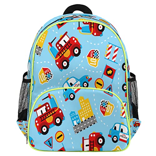 Cute Cars School Backpack, Auto Sports Cars Truck Pattern Backpack, Waterproof Bus Bookbag Lightweight Multi-Function Daypack School Bag with Chest Strap for Kids Teen Girls Boys Students