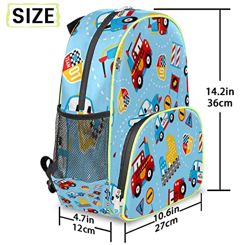 Cute Cars School Backpack, Auto Sports Cars Truck Pattern Backpack, Waterproof Bus Bookbag Lightweight Multi-Function Daypack School Bag with Chest Strap for Kids Teen Girls Boys Students