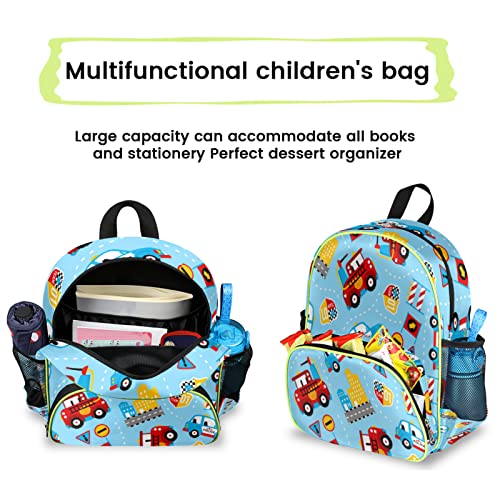 Cute Cars School Backpack, Auto Sports Cars Truck Pattern Backpack, Waterproof Bus Bookbag Lightweight Multi-Function Daypack School Bag with Chest Strap for Kids Teen Girls Boys Students