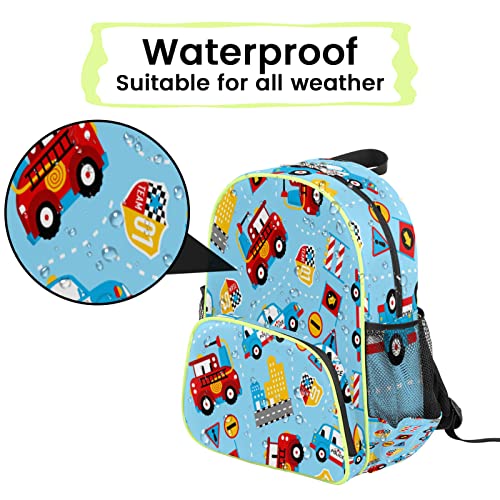 Cute Cars School Backpack, Auto Sports Cars Truck Pattern Backpack, Waterproof Bus Bookbag Lightweight Multi-Function Daypack School Bag with Chest Strap for Kids Teen Girls Boys Students