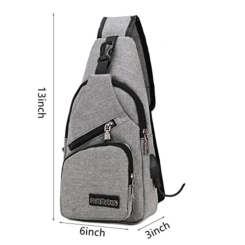 QinCo Sling Bag Shoulder Backpack Chest Bags Crossbody Pocket Pouch with USB Cable for Hiking Camping Outdoor Trip