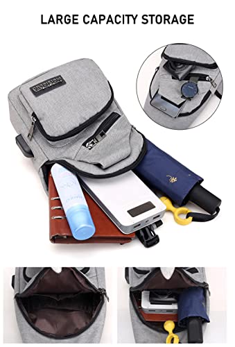 QinCo Sling Bag Shoulder Backpack Chest Bags Crossbody Pocket Pouch with USB Cable for Hiking Camping Outdoor Trip