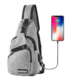 QinCo Sling Bag Shoulder Backpack Chest Bags Crossbody Pocket Pouch with USB Cable for Hiking Camping Outdoor Trip