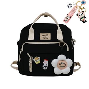 jellyea kawaii backpack cute tote bag with flower accessories kawaii pins for girls school rucksack (black)