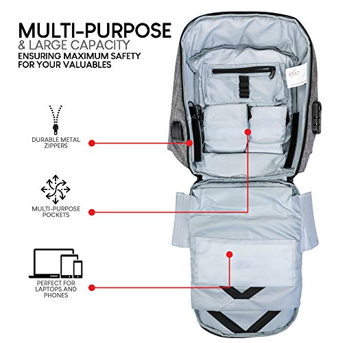 Backpack Travel Laptop Waterproof School Combination Lock Anti Theft Universal Serial Bus Charging Port Exultimate