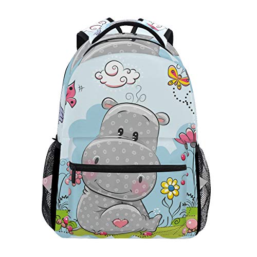 School College Backpack Rucksack Travel Bookbag Outdoor Cute Cartoon Hippo