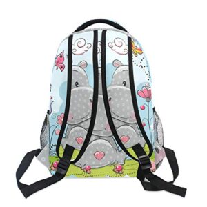 School College Backpack Rucksack Travel Bookbag Outdoor Cute Cartoon Hippo