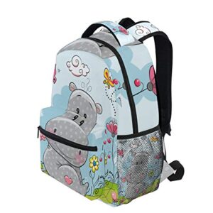 School College Backpack Rucksack Travel Bookbag Outdoor Cute Cartoon Hippo