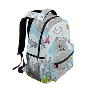 School College Backpack Rucksack Travel Bookbag Outdoor Cute Cartoon Hippo