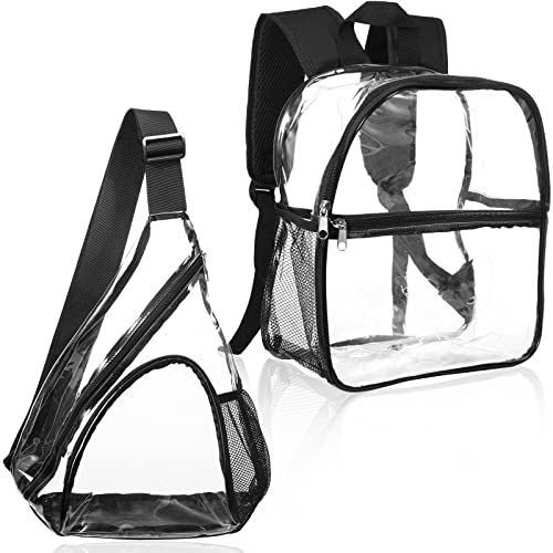 2 Pieces Clear Backpack Stadium Approved Clear Sling Bag Clear Mini Backpack Transparent Backpack See Through Backpack for Women Adults and Teens