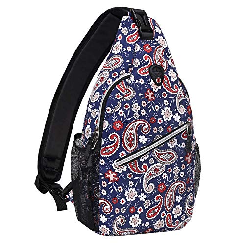 MOSISO Sling Backpack,Travel Hiking Daypack Pattern Rope Crossbody Shoulder Bag, Navy Blue Base Cashew