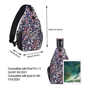 MOSISO Sling Backpack,Travel Hiking Daypack Pattern Rope Crossbody Shoulder Bag, Navy Blue Base Cashew