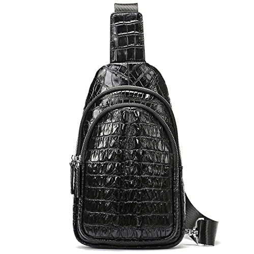 Crocodile Leather Sling Bag, Cool Man Bags One Shoulder Backpack for Men and Women Black