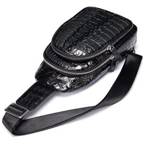 Crocodile Leather Sling Bag, Cool Man Bags One Shoulder Backpack for Men and Women Black