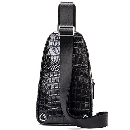 Crocodile Leather Sling Bag, Cool Man Bags One Shoulder Backpack for Men and Women Black