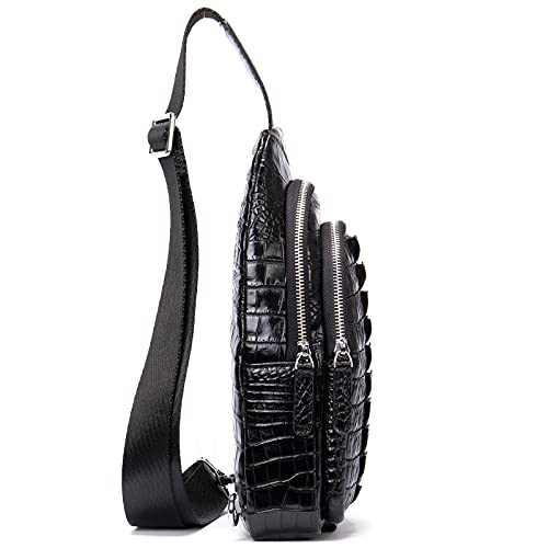 Crocodile Leather Sling Bag, Cool Man Bags One Shoulder Backpack for Men and Women Black