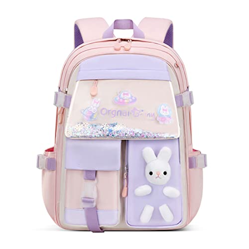 Bunny Backpack Kawaii Rabbit Backpack for Girls Cute Large Capacity Waterproof Bookbag for Grades 1-6 (Pink, Large（12.5*6.7*17.7inch）)