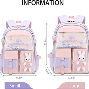 Bunny Backpack Kawaii Rabbit Backpack for Girls Cute Large Capacity Waterproof Bookbag for Grades 1-6 (Pink, Large（12.5*6.7*17.7inch）)