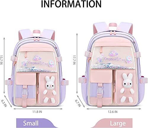 Bunny Backpack Kawaii Rabbit Backpack for Girls Cute Large Capacity Waterproof Bookbag for Grades 1-6 (Pink, Large（12.5*6.7*17.7inch）)