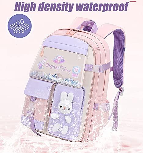 Bunny Backpack Kawaii Rabbit Backpack for Girls Cute Large Capacity Waterproof Bookbag for Grades 1-6 (Pink, Large（12.5*6.7*17.7inch）)