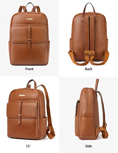 BOSTANTEN Leather Laptop Backpack for Women Large Capacity 15.6 inch Computer Bag Casual College Daypack Travel Bag Brown