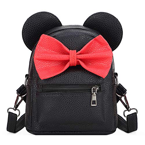 Sunwel Fashion Girls Women Cartoon Mouse Ear Polka-dot Sequin Bow Convertible Backpack Purse Crossbody Bag