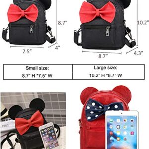 Sunwel Fashion Girls Women Cartoon Mouse Ear Polka-dot Sequin Bow Convertible Backpack Purse Crossbody Bag