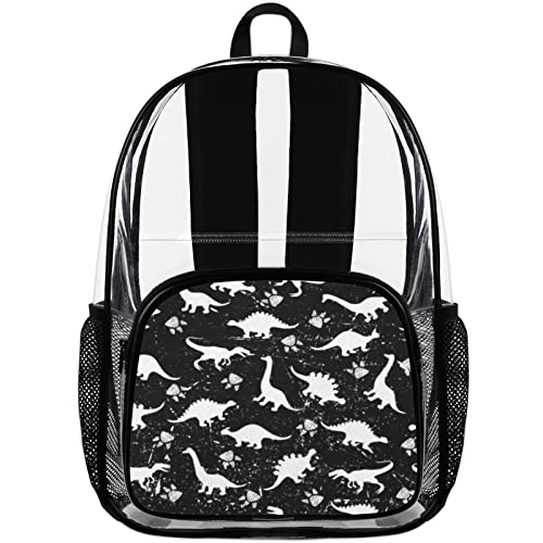 Animal Dinosaur Clear Backpack, Dinosaur Pattern Heavy Duty PVC Transparent Backpack See Through Waterproof Backpacks Large Bookbag with Adjustable Shoulder Straps for Work Travel School College