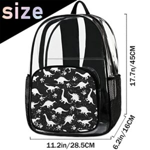 Animal Dinosaur Clear Backpack, Dinosaur Pattern Heavy Duty PVC Transparent Backpack See Through Waterproof Backpacks Large Bookbag with Adjustable Shoulder Straps for Work Travel School College