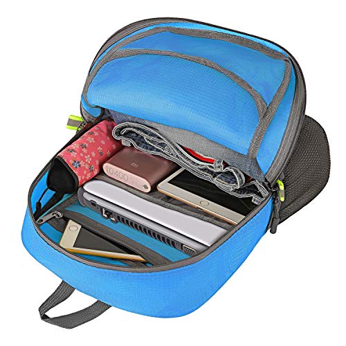 Bekahizar 20L Lightweight Foldable Backpack Small Water Resistant Travel Hiking Daypack (Silver Blue)