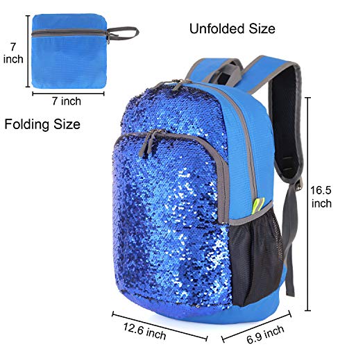 Bekahizar 20L Lightweight Foldable Backpack Small Water Resistant Travel Hiking Daypack (Silver Blue)