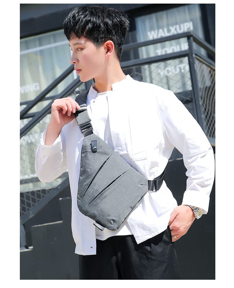 2023 New Personal Flex Bag, Fashion Anti-Thief Slim Sling Bag for Men, Travel Sling Bag Light Thin Chest Shoulder Bag, (Black, Right)