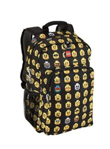 lego heritage classic kids school backpack bookbag, for travel, on-the-go, back to school, boys and girls, with adjustable padded straps and fun patterns, minifigure