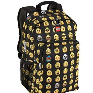 LEGO Heritage Classic Kids School Backpack Bookbag, for Travel, On-the-Go, Back to School, Boys and Girls, with Adjustable Padded Straps and Fun patterns, Minifigure