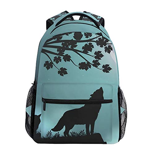 Nander Backpack Travel Evening Moon Wolf School Bookbags Laptop Daypack College Bag for Mens Boys