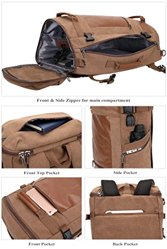 WITZMAN Travel Backpack with USB Charging Port Large Carry On Canvas Backpack Duffel Luggage Fit 17 inch Laptop for Men Women (2063 Brown)