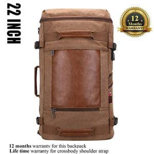 WITZMAN Travel Backpack with USB Charging Port Large Carry On Canvas Backpack Duffel Luggage Fit 17 inch Laptop for Men Women (2063 Brown)