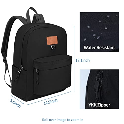 SIMTOP Casual Daypack Backpacks School Bookbag, Lightweight Travel Backpack Durable Polyester Fabric for School Work Travel, YKK Zipper Water Resistant Daypack.Black Backpacks