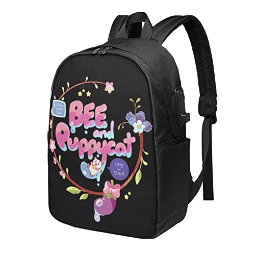 Bee and Puppycat 17 Inch Laptop Backpack with USB Port Travel College School Backpack Bookbag Unisex