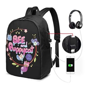 Bee and Puppycat 17 Inch Laptop Backpack with USB Port Travel College School Backpack Bookbag Unisex