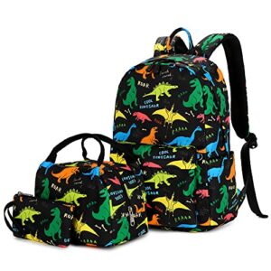 ecodudo cute lightweight dinosaur backpacks boys school bags kids bookbags with lunch bag (colorful dinosaur set)