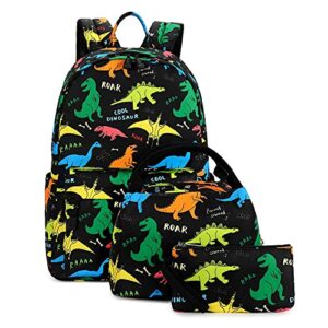 Ecodudo Cute Lightweight Dinosaur Backpacks Boys School Bags Kids Bookbags with Lunch Bag (Colorful Dinosaur Set)