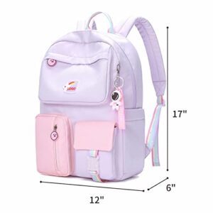 LISINUO Backpack for Girls Kids Schoolbag Children Bookbag Women Casual Daypack (Purple)